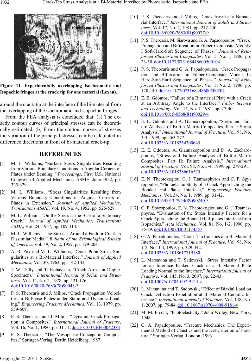 Crack-Tip Stress Analysis at a Bi-Material Interface by Photoelastic ...