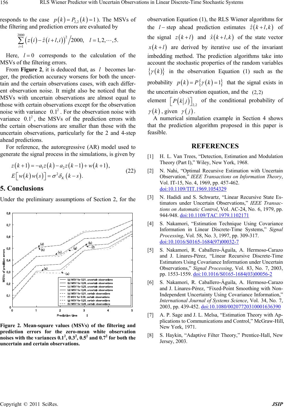RLS Wiener Predictor with Uncertain Observations in Linear Discrete-Time Stochastic Systems