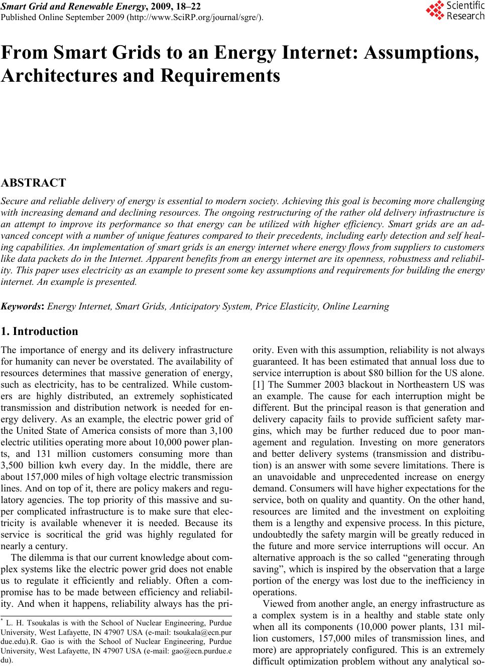 From Smart Grids to an Energy Internet: Assumptions, Architectures and ...