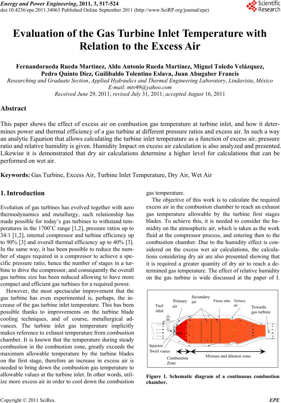 Evaluation of the Gas Turbine Inlet Temperature with Relation to the ...