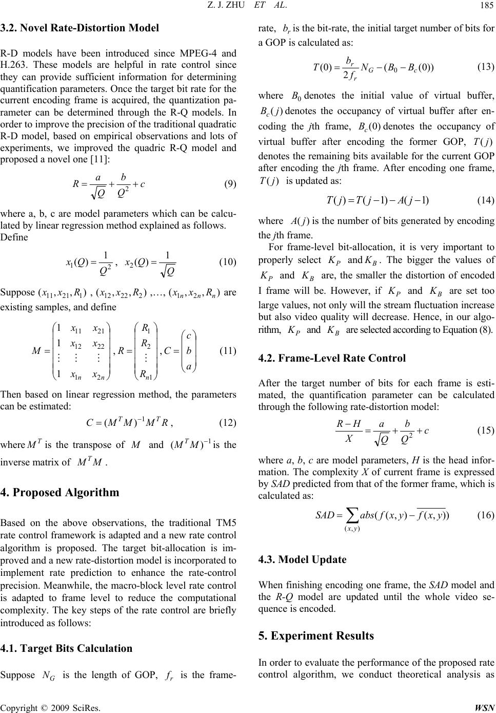 Novel Rate-Control Algorithm Based on TM5 Framework