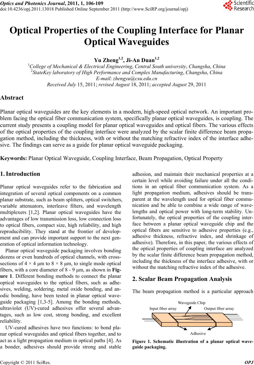 Optical Properties of the Coupling Interface for Planar Optical Waveguides