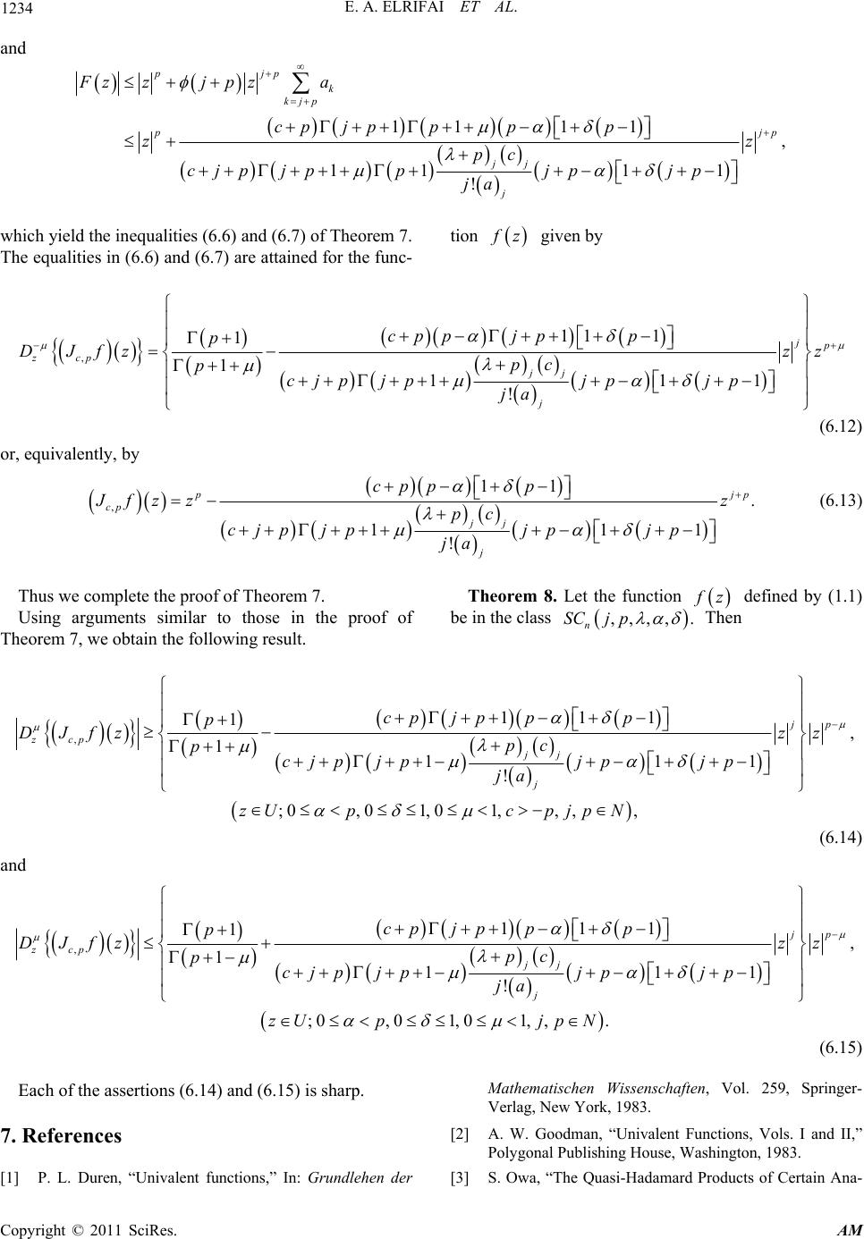 Generalization Of Certain Subclasses Of Multivalent Functions With Negative Coefficients Defined