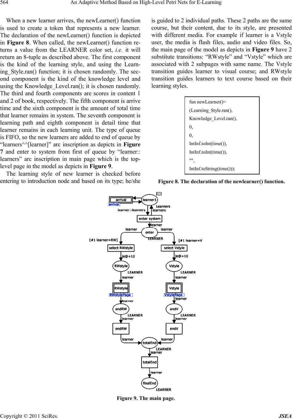 An Adaptive Method Based on High-Level Petri Nets for E-Learning