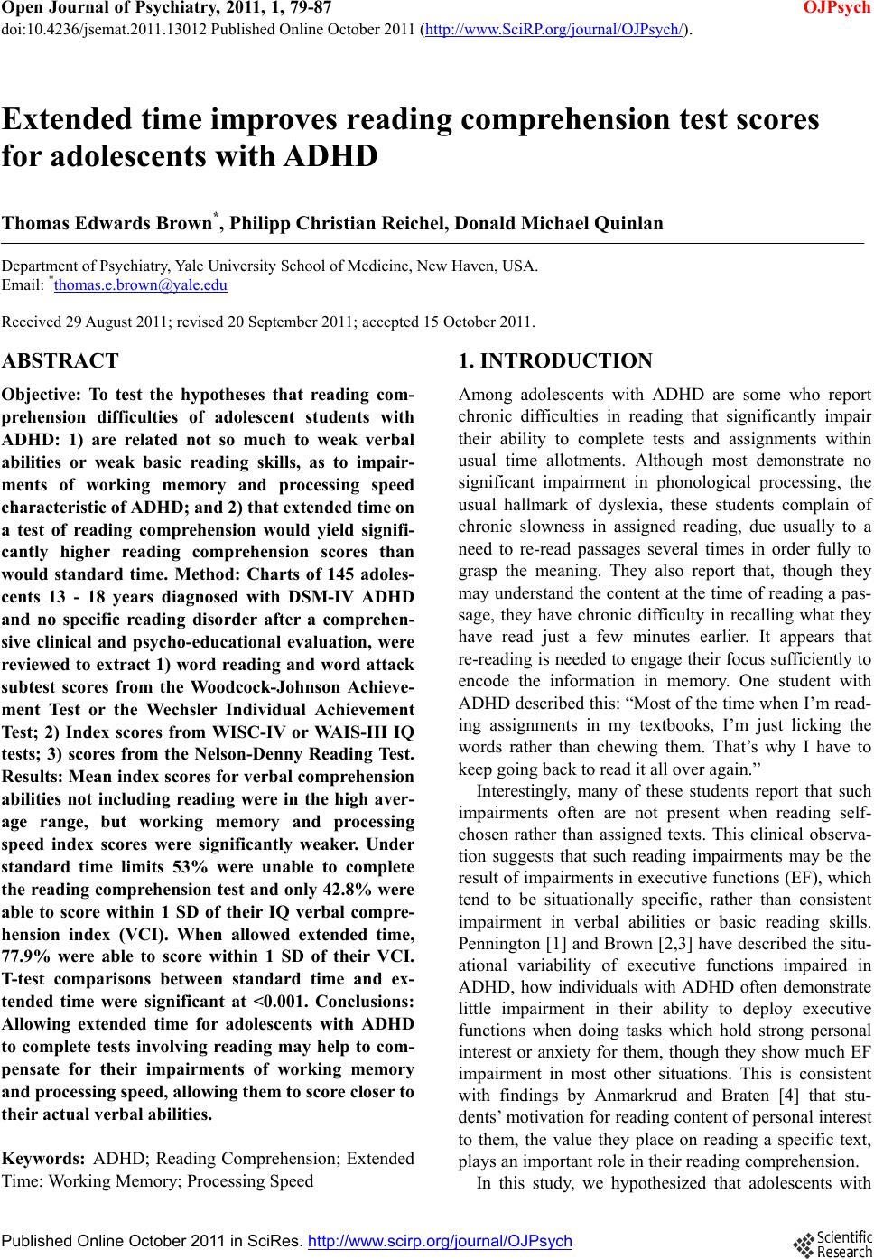 Extended time improves reading comprehension test scores for ...