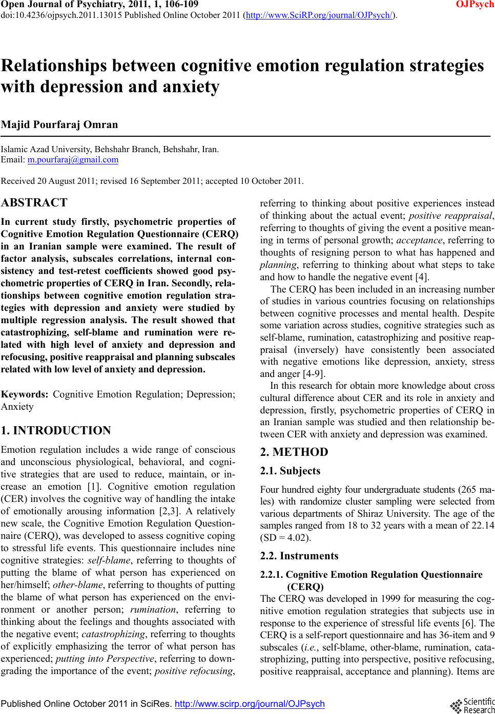 Relationships between cognitive emotion regulation strategies with ...