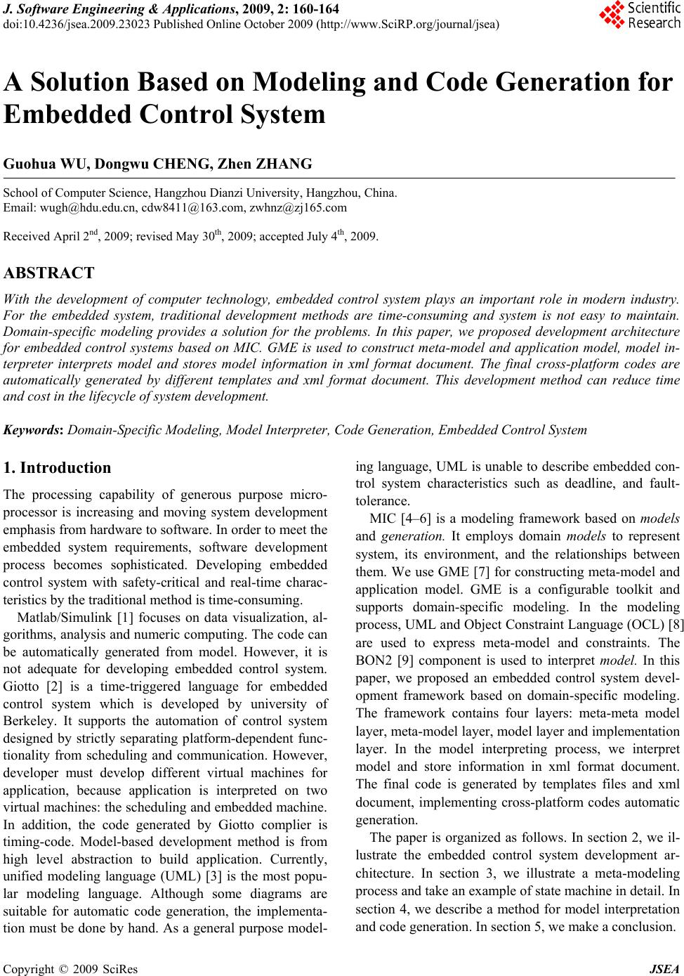 A Solution Based on Modeling and Code Generation for Embedded Control System
