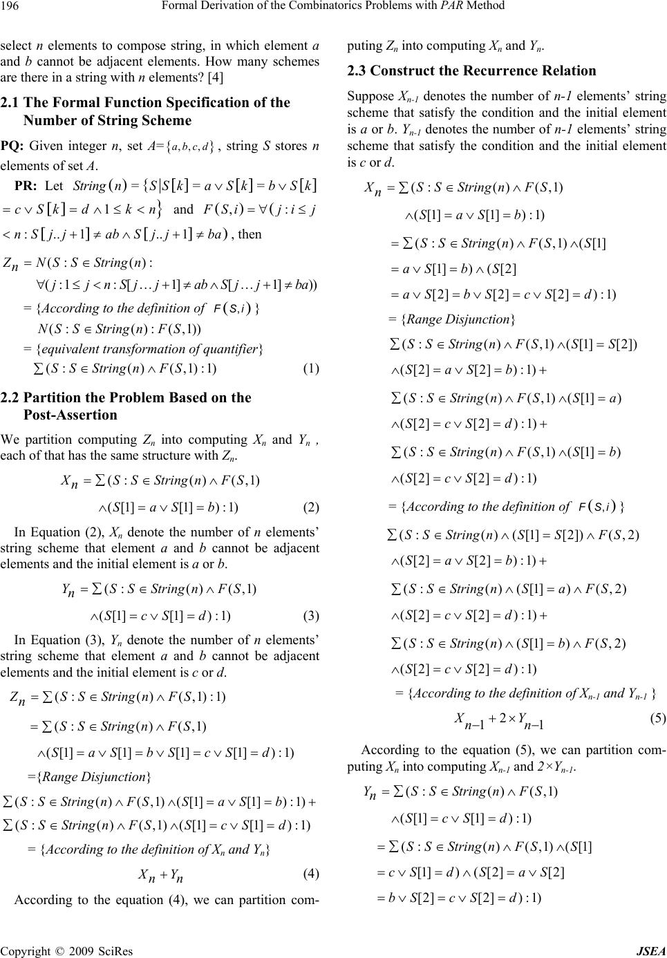 Formal Derivation Of The Combinatorics Problems With PAR Method