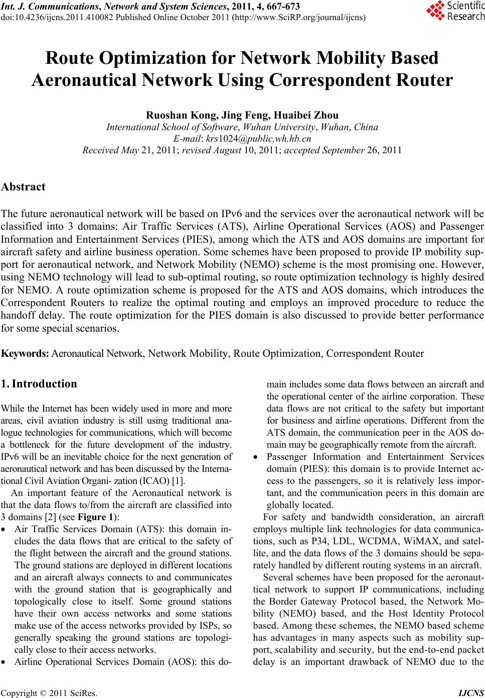 Route Optimization for Network Mobility Based Aeronautical Network ...