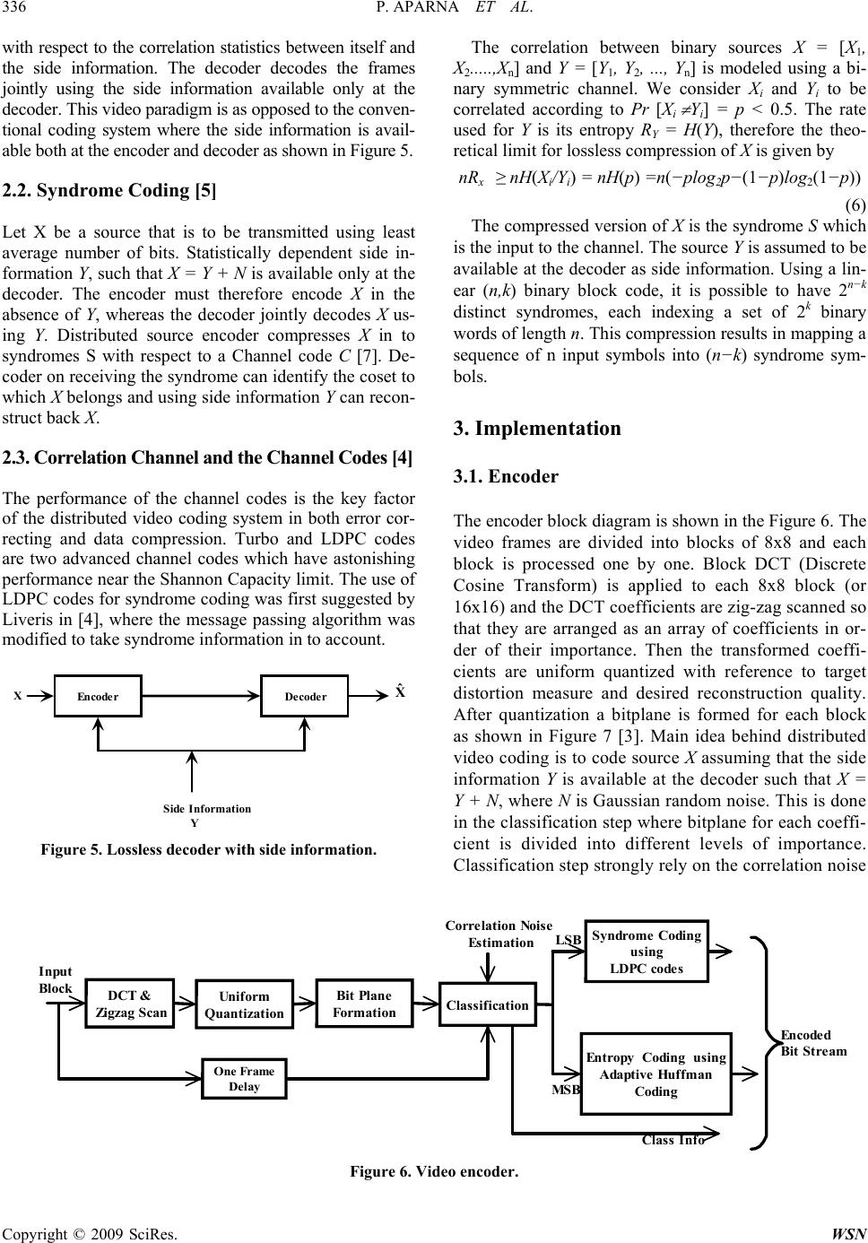 Distributed Video Coding Using Ldpc Codes For Wireless Video