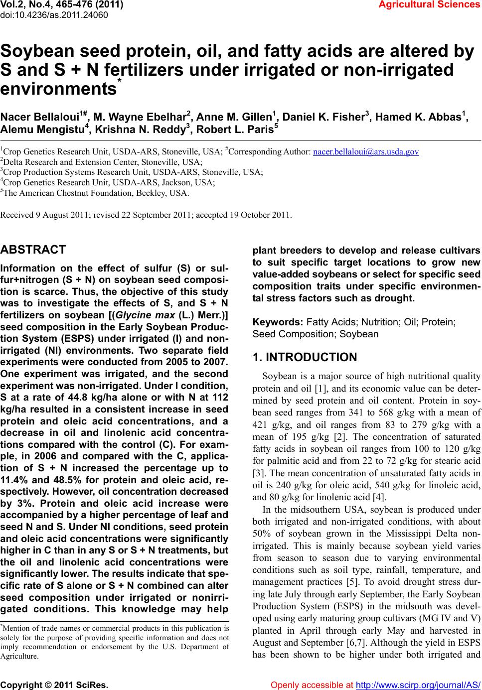 Soybean seed protein, oil, and fatty acids are altered by S and S + N ...