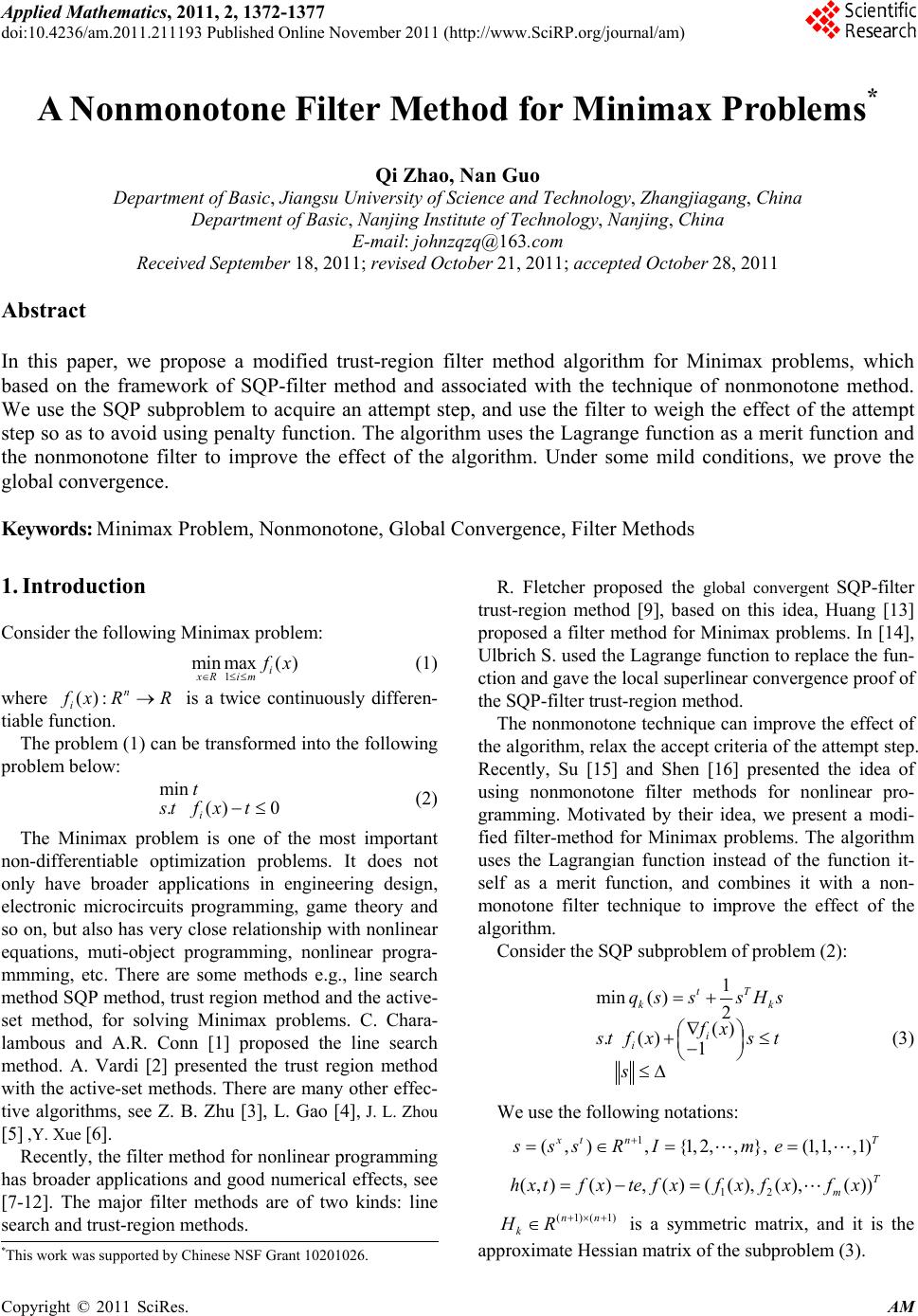 A Nonmonotone Filter Method for Minimax Problems