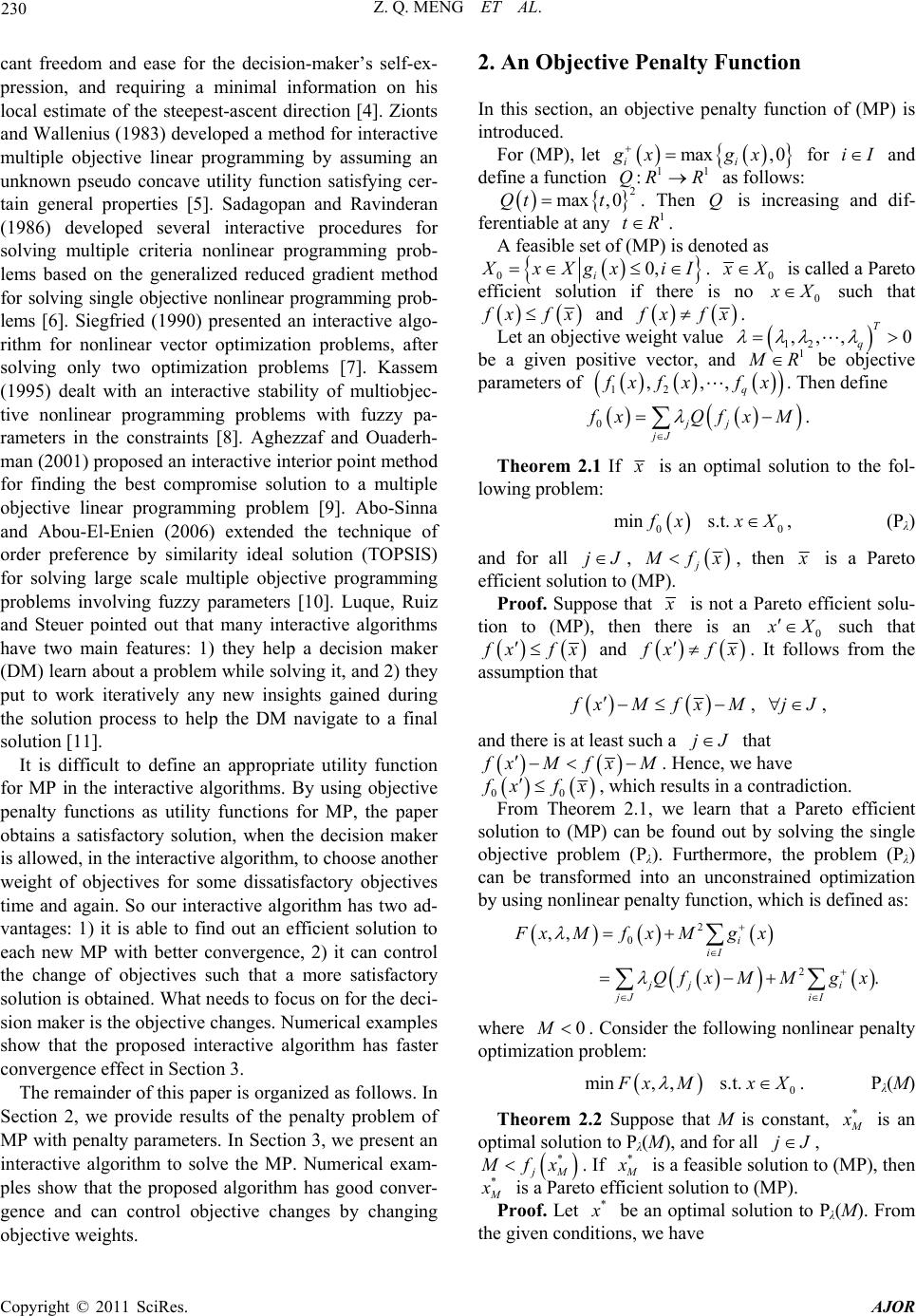 An Objective Penalty Functions Algorithm for Multiobjective Optimization Problem