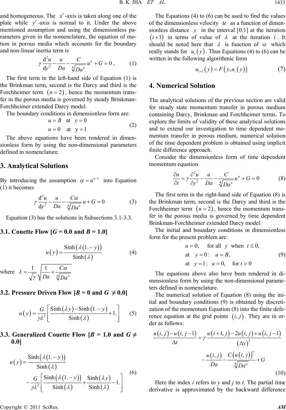 Approximate Analytical Solutions for the Nonlinear Brinkman-Forchheimer ...