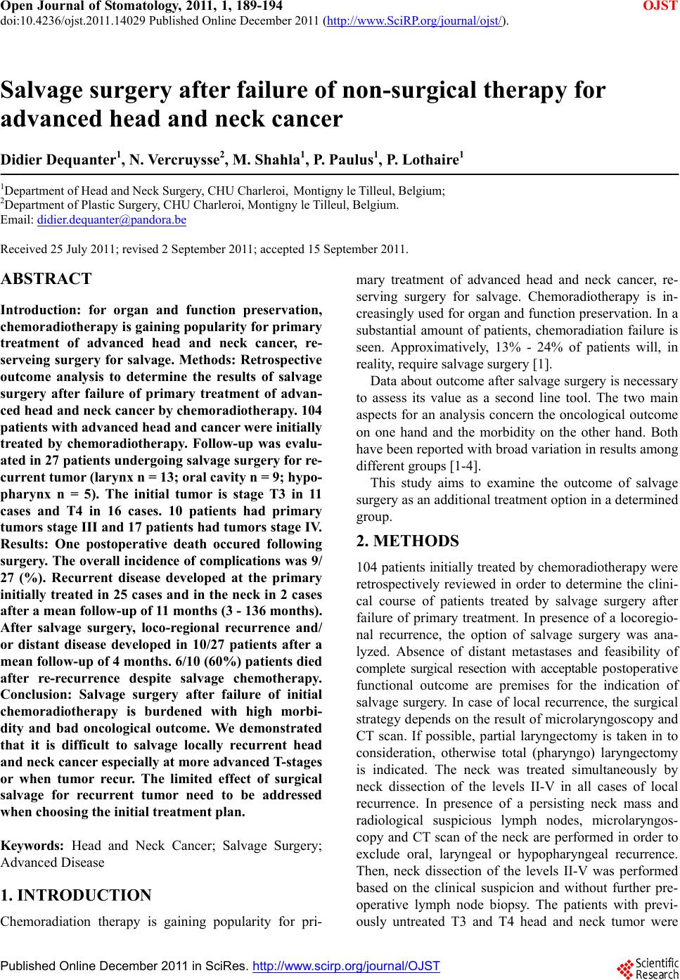 Salvage surgery after failure of non surgical therapy for advanced head ...