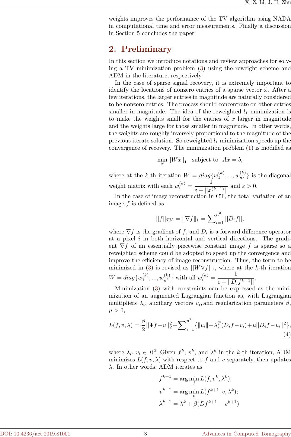 A Reweighted Total Variation Algorithm with the Alternating Direction Method for Computed Tomography