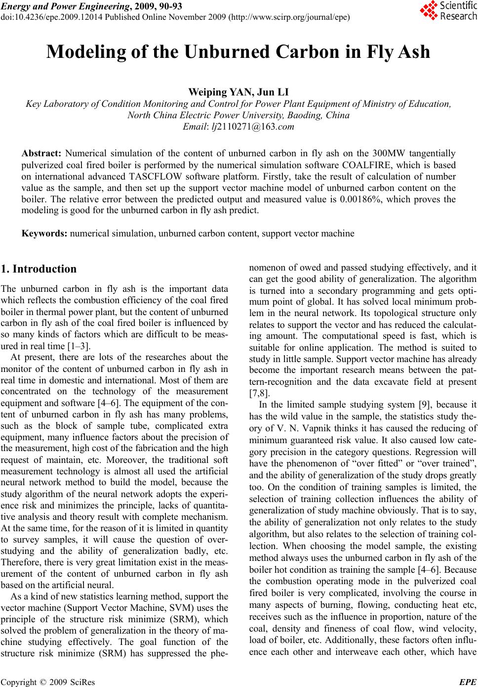 Modeling of the Unburned Carbon in Fly Ash