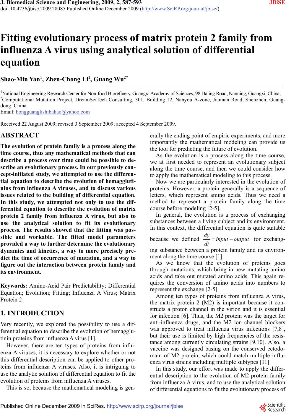 Fitting evolutionary process of matrix protein 2 family from influenza ...
